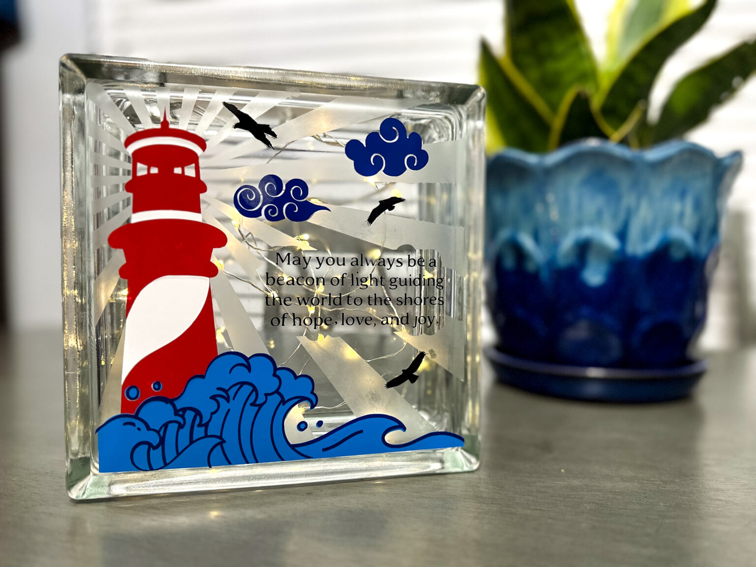 DIY Cricut Teacher Gift: Lighthouse Glass Block - But First, Joy