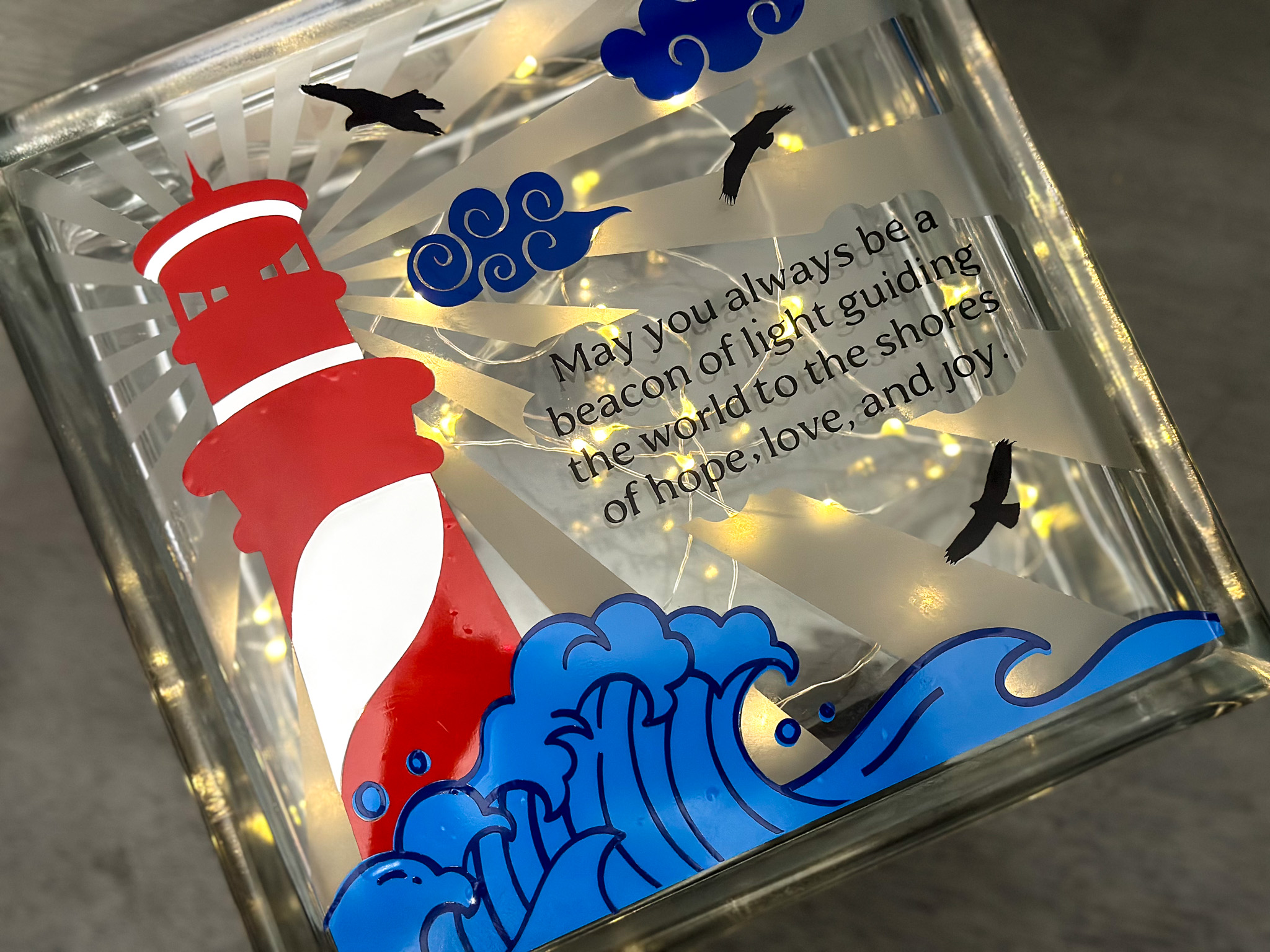 DIY Cricut Teacher Gift: Lighthouse Glass Block - But First, Joy